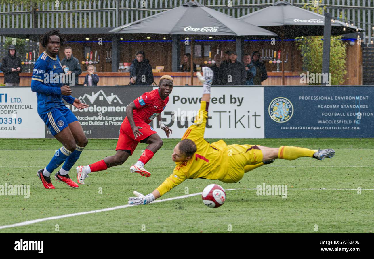 Adama Sidibeh, playing as striker for Warrington Rylands v Macclesfield ...