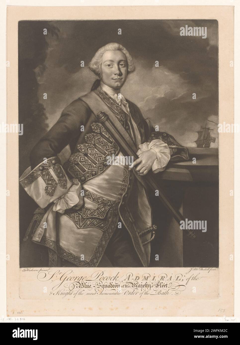 Portret van George Pocock, James McArdell, after Thomas Hudson, 1762 ...