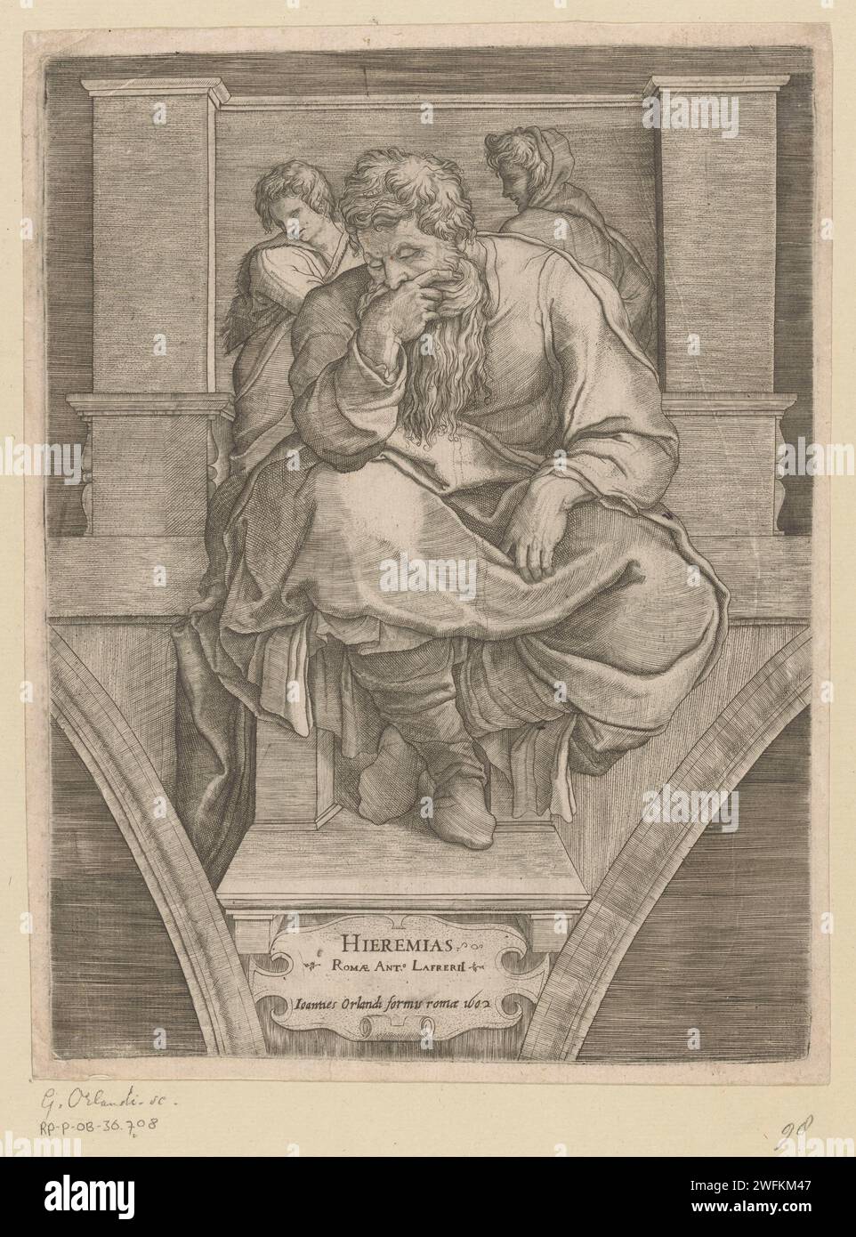Profeet Jeremia, anonymous, after Michelangelo, 1602 print Part of the ...
