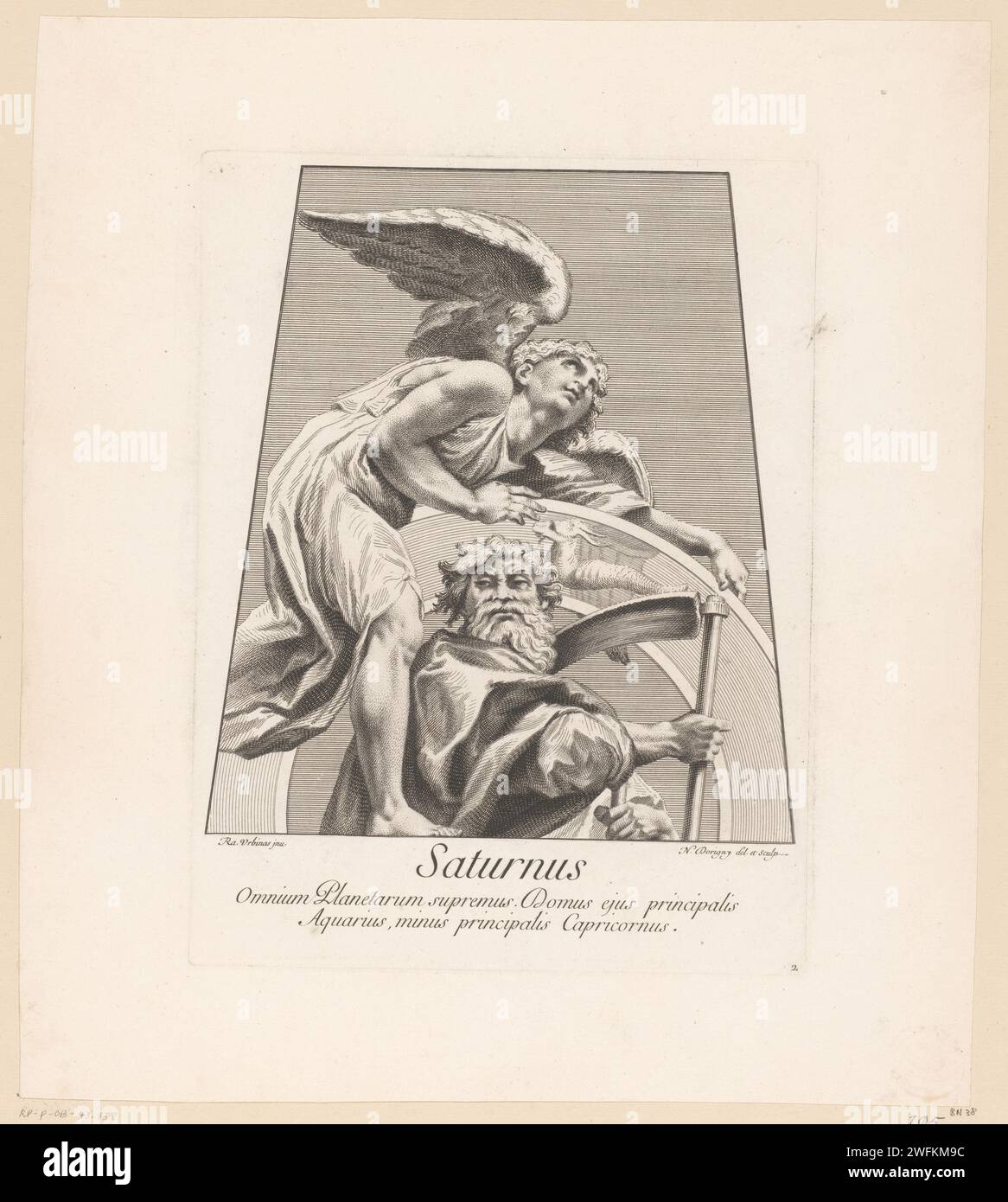 Saturnus met engel, Nicolas Dorigny, after Rafaël, 1695 print print ...