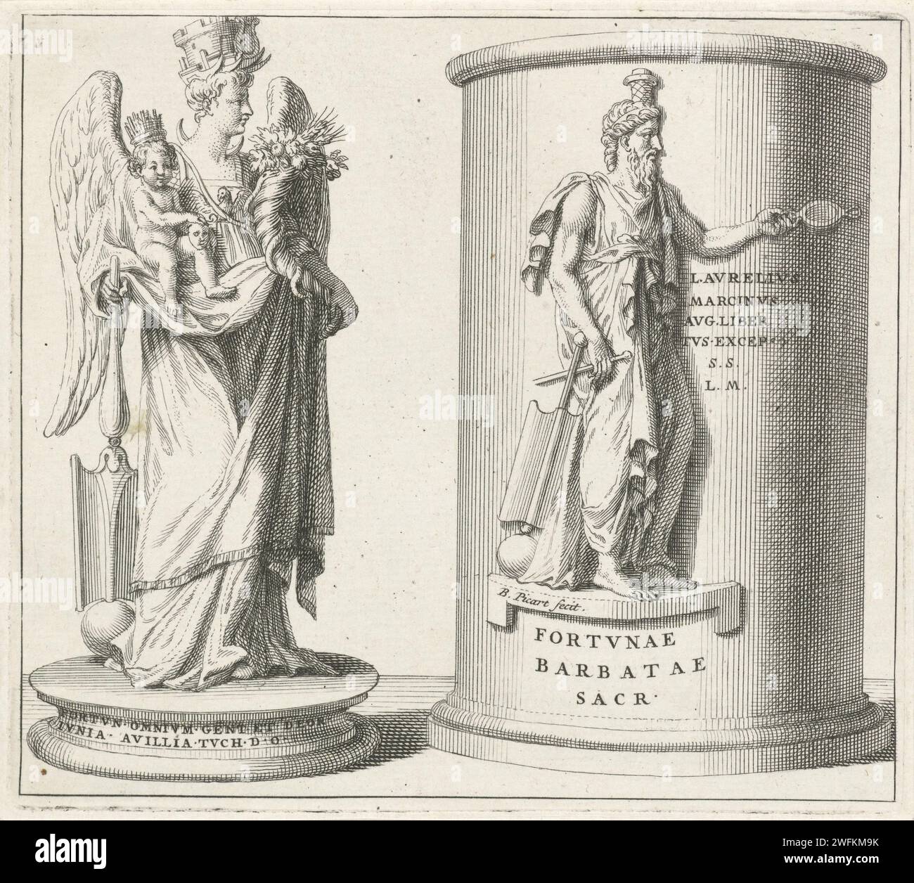 Two statues, Bernard Picart, 1683 - 1733 print On the left a statue of ...