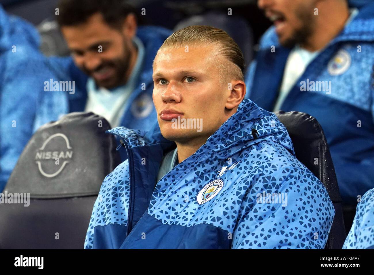 Manchester City's Erling Haaland on the bench ahead of the Premier ...