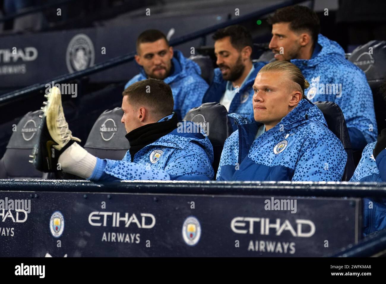 Manchester City's Erling Haaland on the bench ahead of the Premier ...