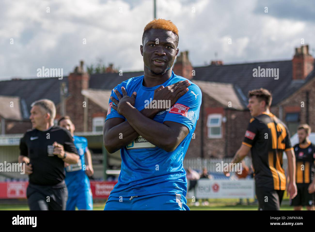 Adama Sidibeh, playing as striker for Warrington Rylands v Morpeth Town ...