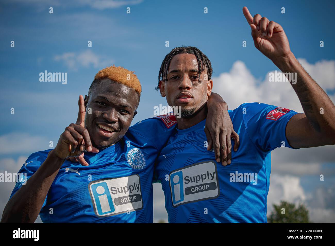 Adama Sidibeh, playing as striker for Warrington Rylands v Morpeth Town ...