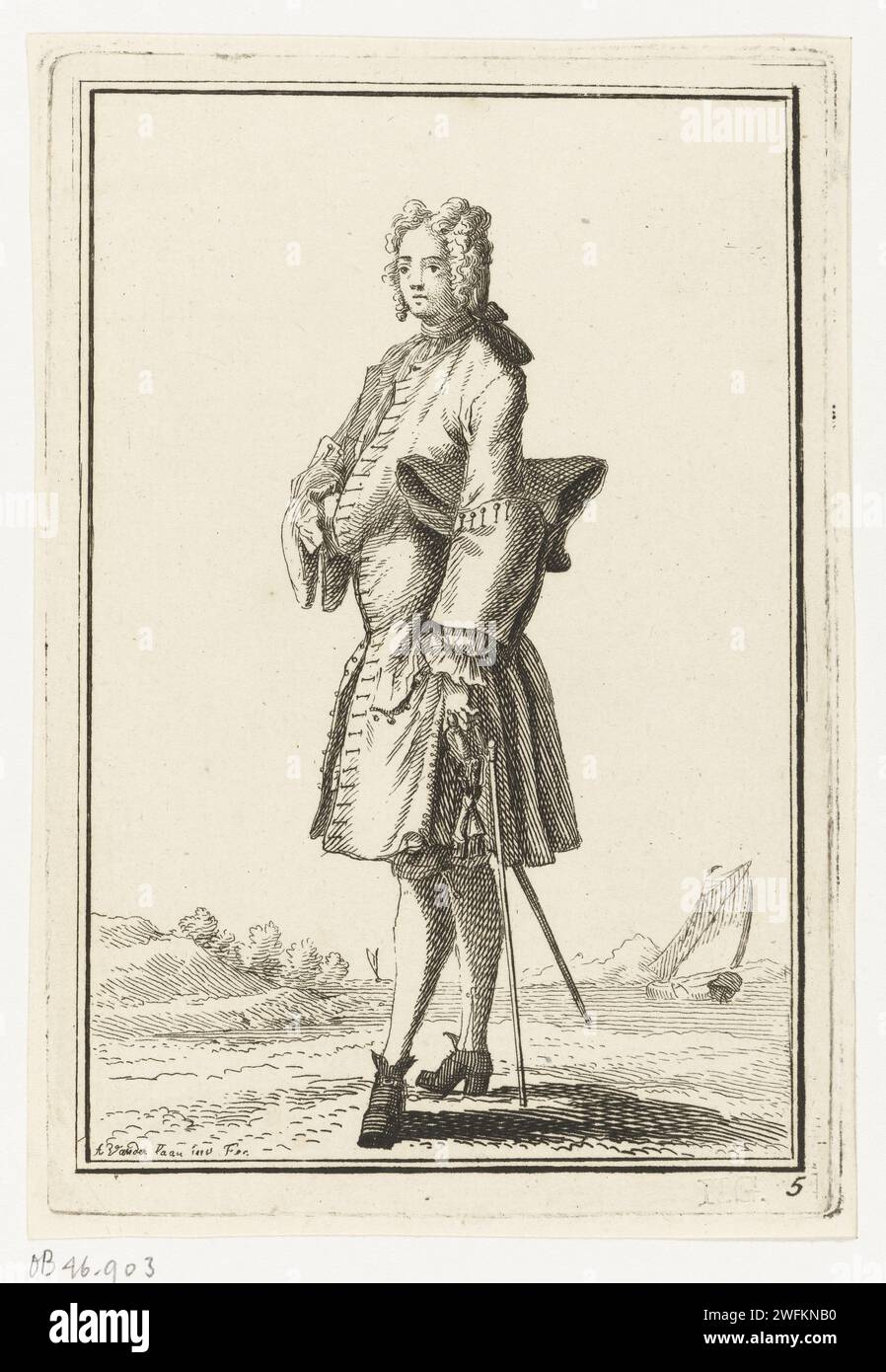 Man with hat under arm, Adolf van der Laan, c. 1710 - 1755 Man in a ...
