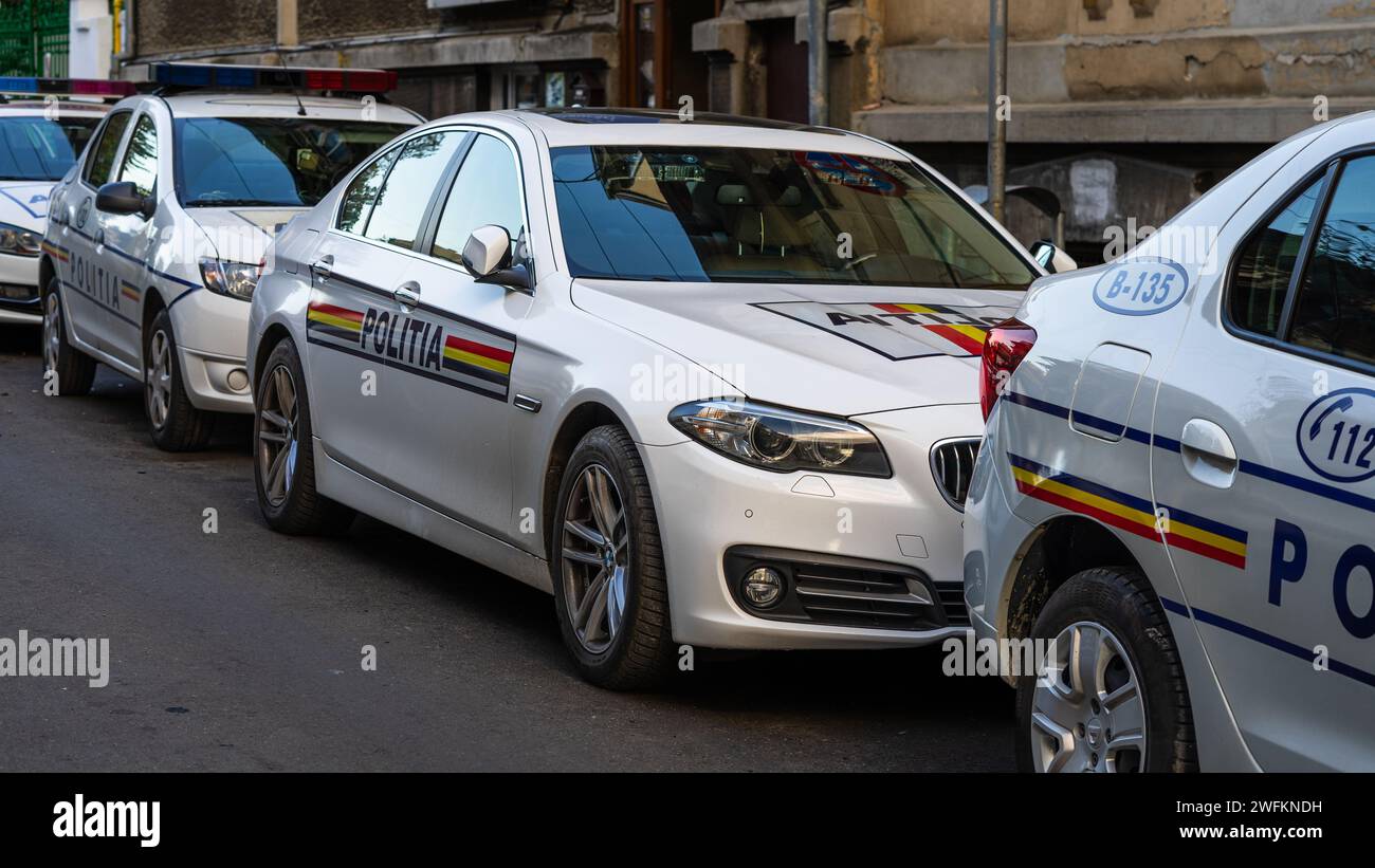 Romanian Police Car in traffic during rush hour in Bucharest Stock ...