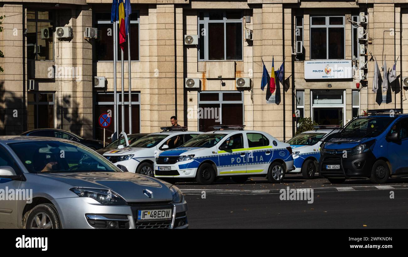 Romanian Police Car in traffic during rush hour in Bucharest Stock ...