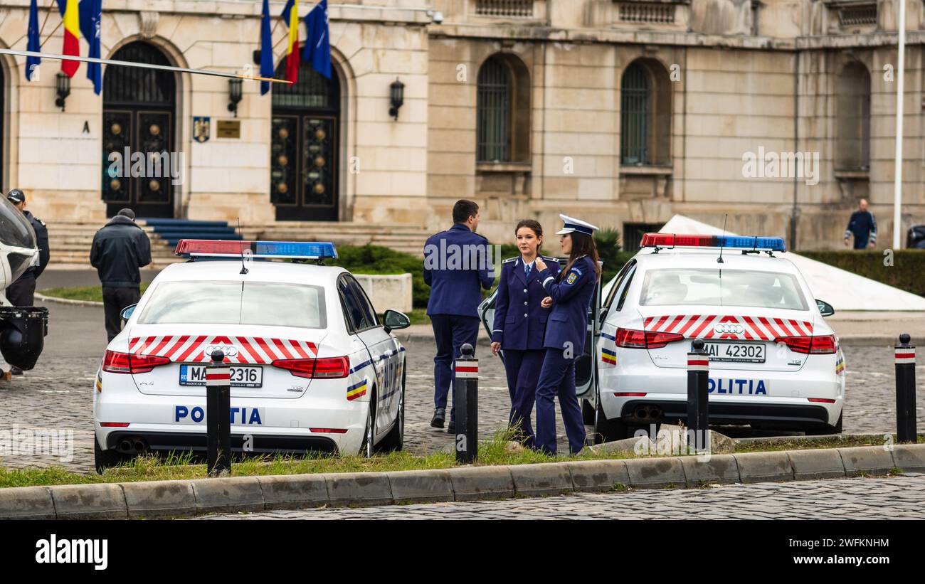 Romanian Police Car in traffic during rush hour in Bucharest Stock ...