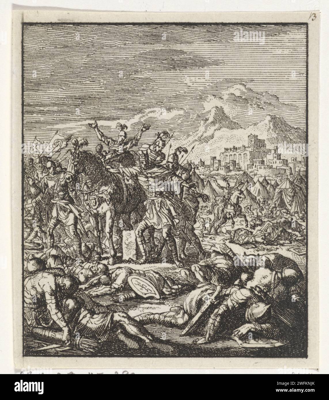 Hizkia finds the defeated army of Sanherib, Jan Luyken, 1706 print ...