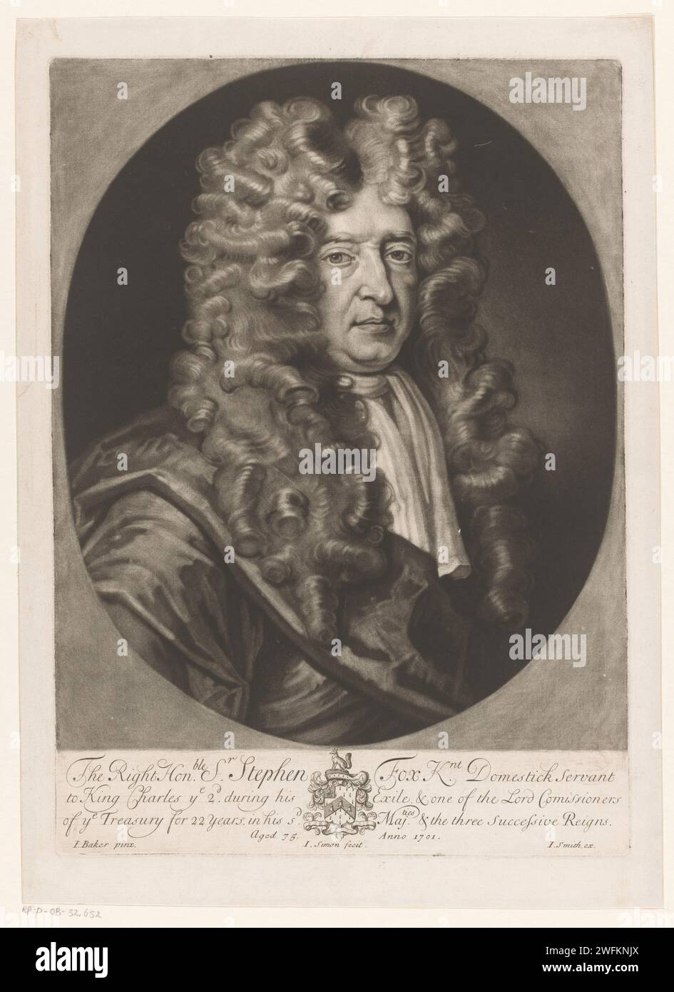 Portrait of Stephen Fox at the age of 75, Jean Simon, After John James ...