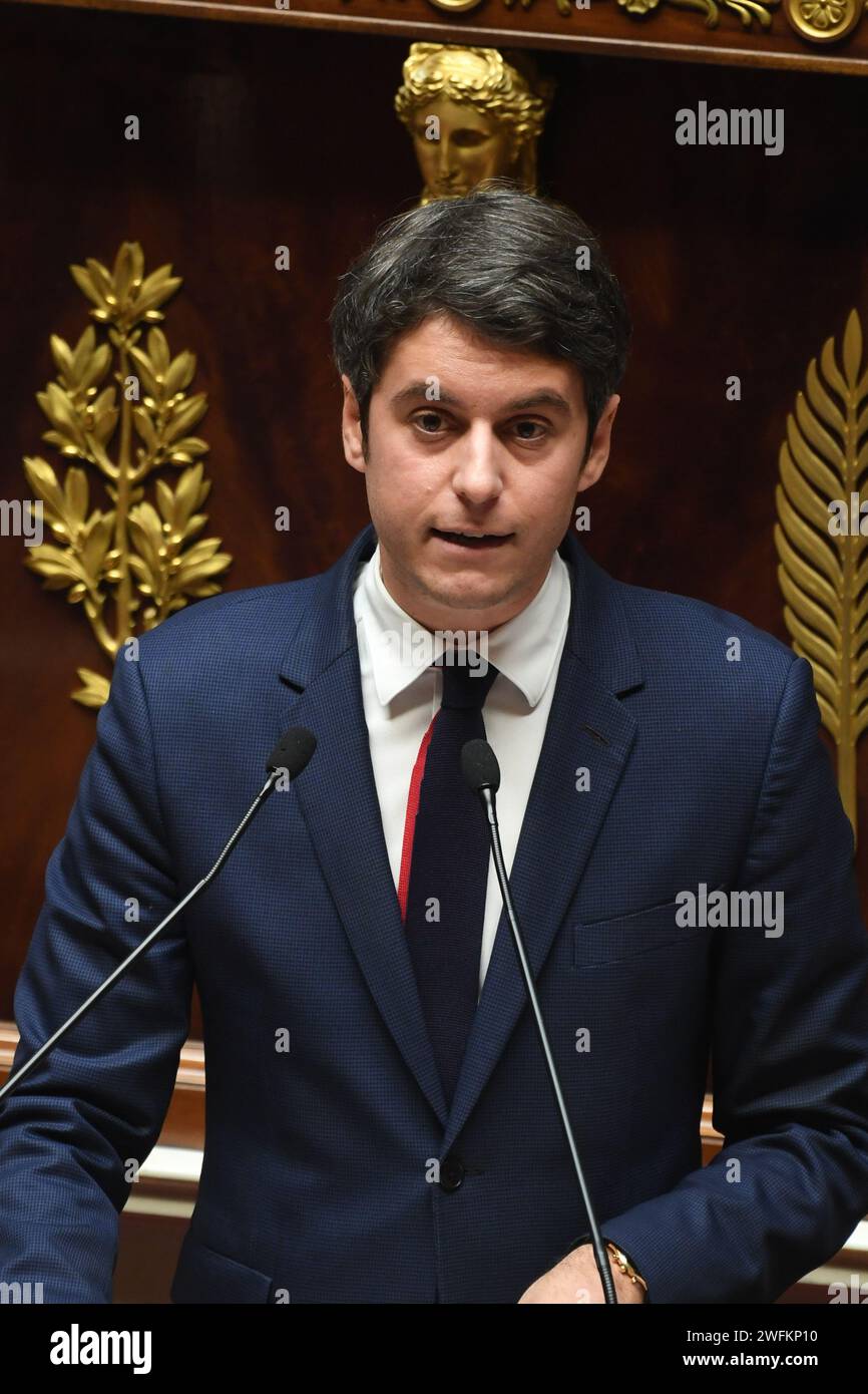 France. 30th Jan, 2024. The Prime Minister, Gabriel Attal, delivers his ...