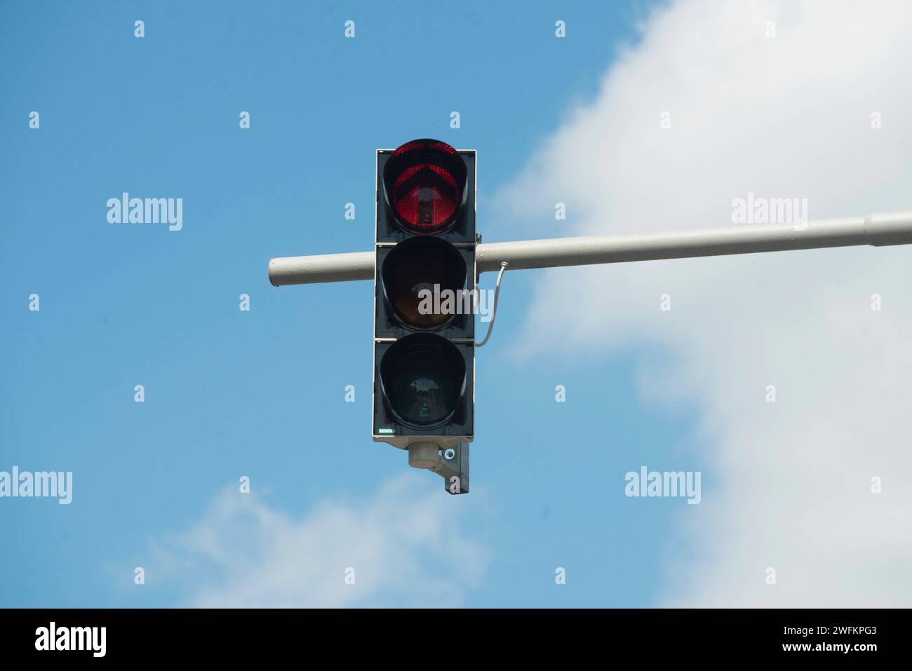red traffic light signal on the street, symbol for stopping red traffic ...