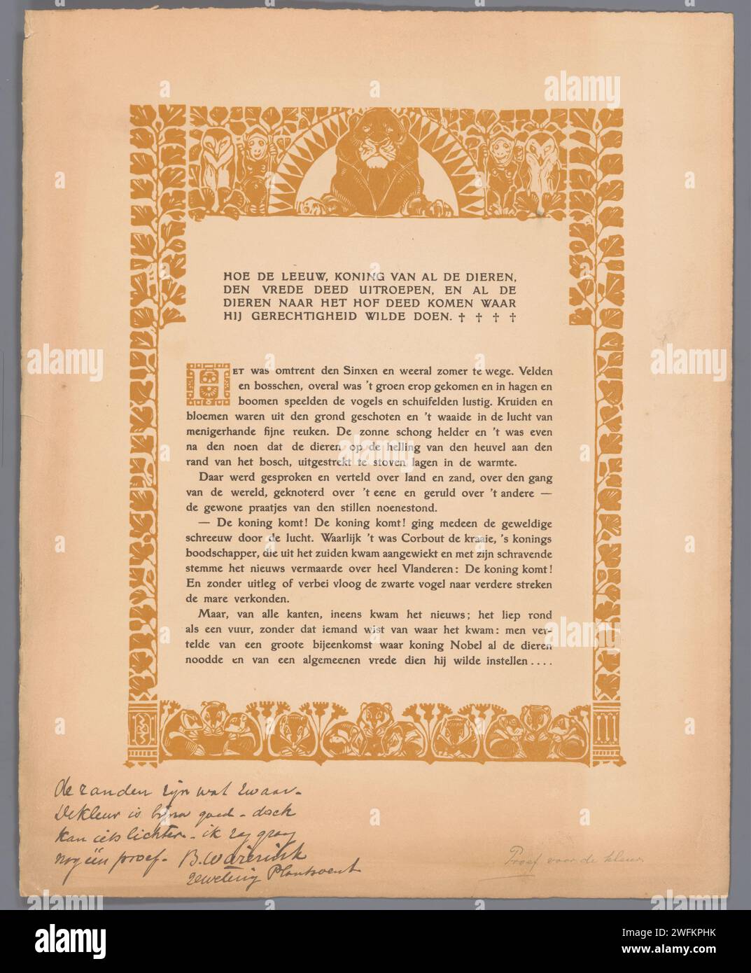 Proef pressure for page from Reinaert de Vos, Bernard Willem Wierink, c ...