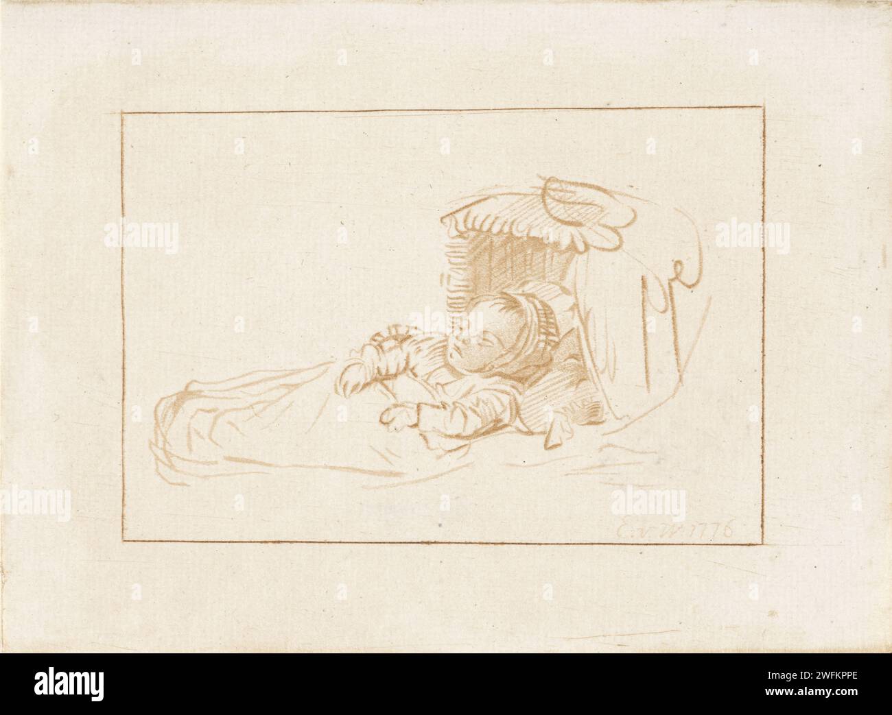 Sleeping child in a cradle, Elisabeth van Woensel, 1776 print Amsterdam ...