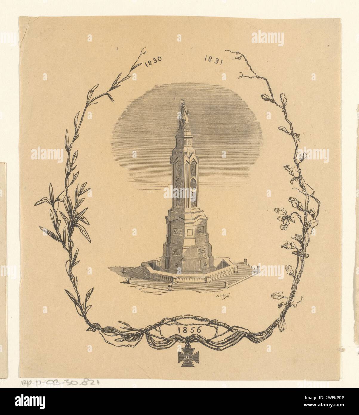 Monument with a statue and the year '1856', Isaac Weissenbruch, 1856 ...