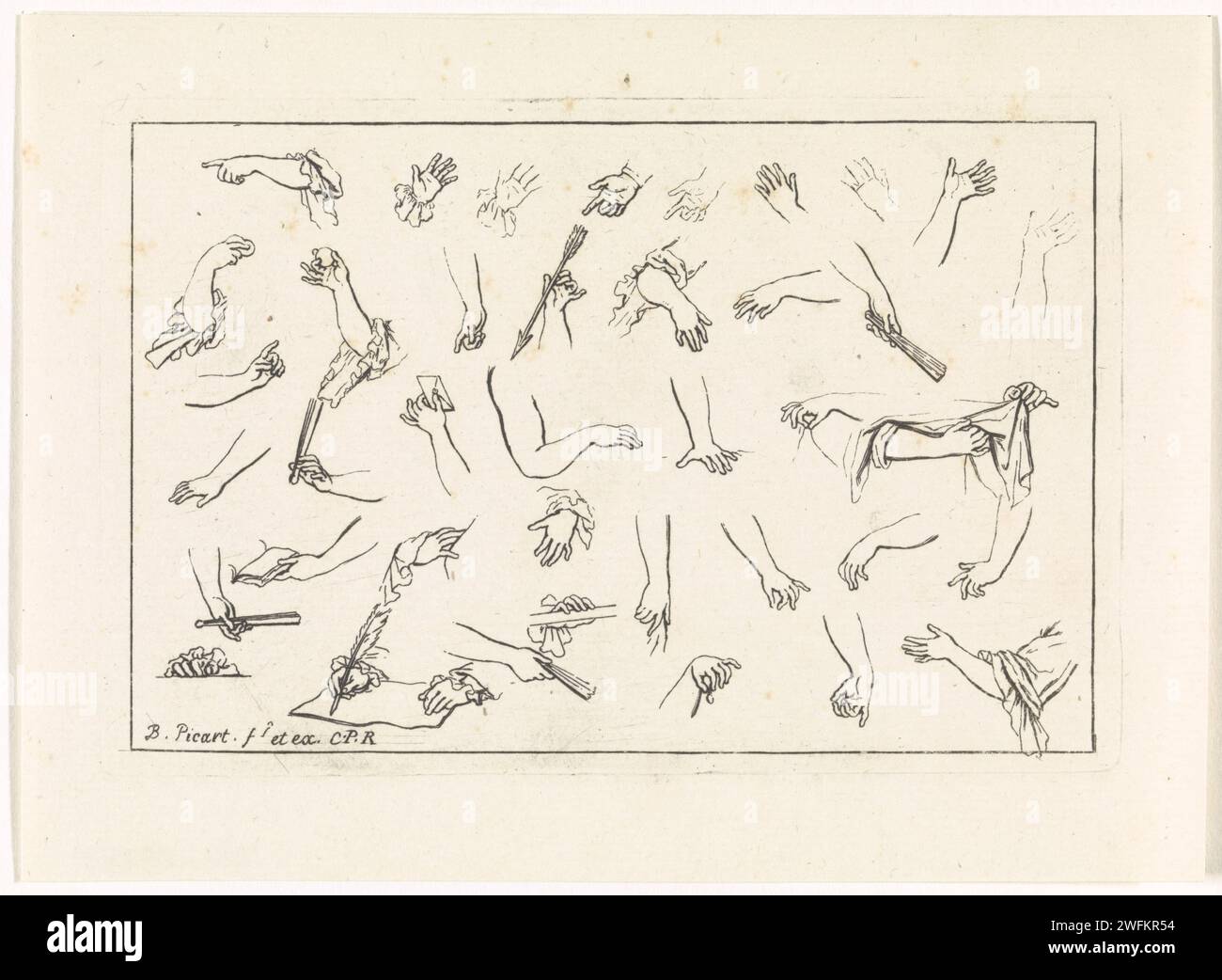 Study with all kinds of positions of poor and hands, Bernard Picart ...