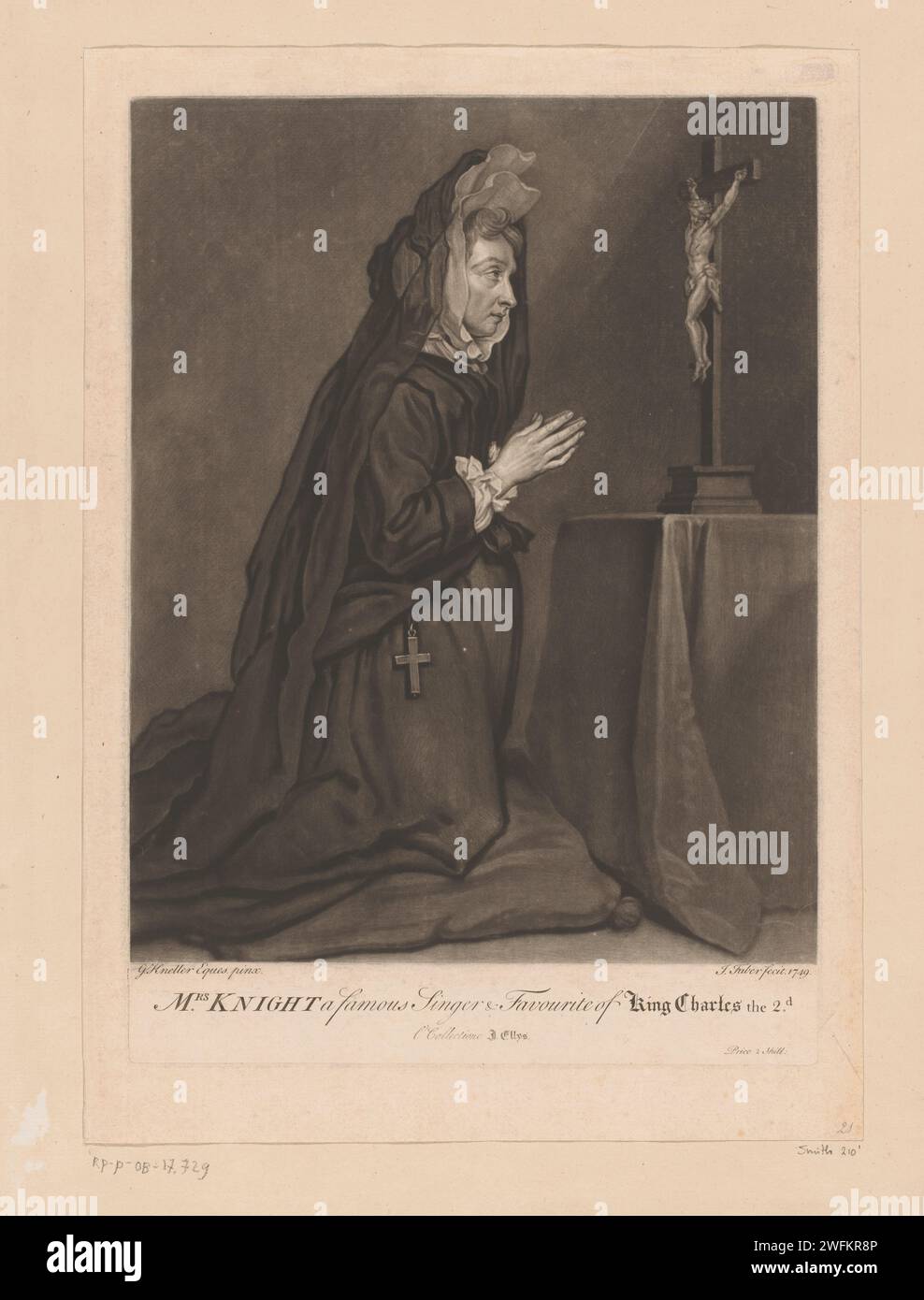 Portrait of Mary Knight kneeling for a Crucifix, John Faber (II), After ...