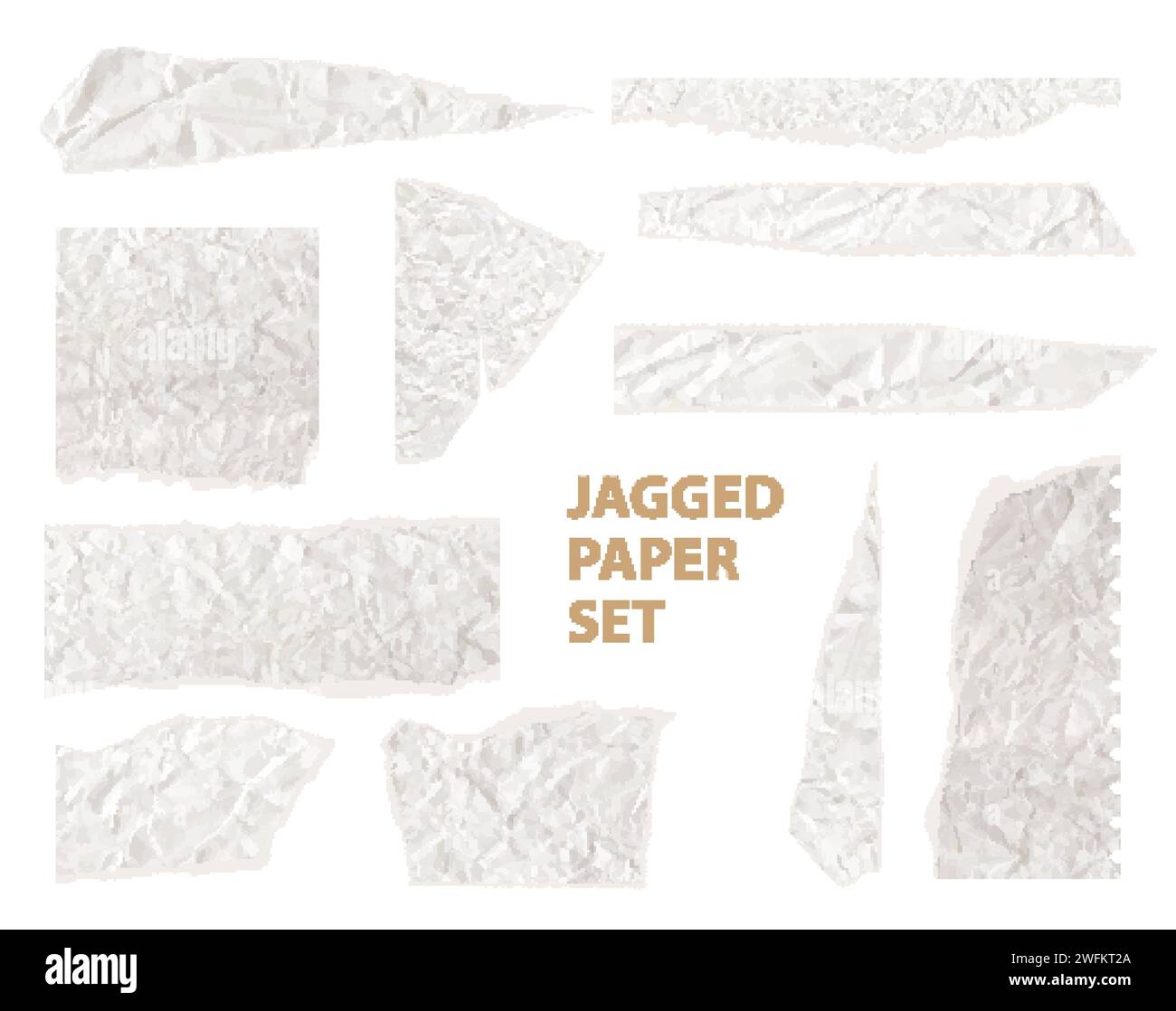 Set of torn paper pieces. White grunge jagged borders, corners and ...