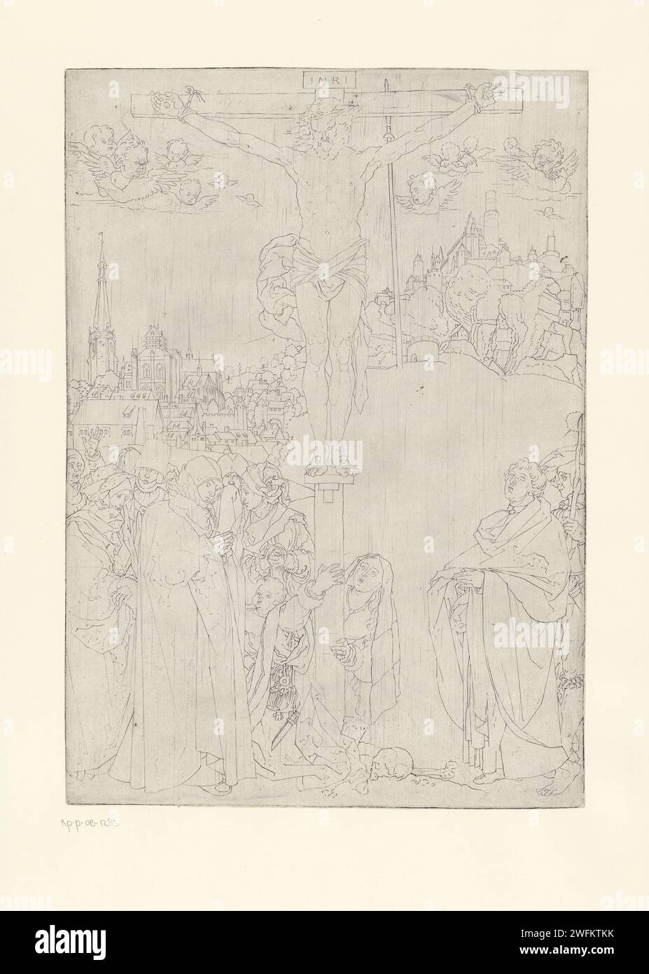 De Kruisiging, Albrecht Dürer, 1521 - 1525 print Christ on the cross with many bystanders. On ...