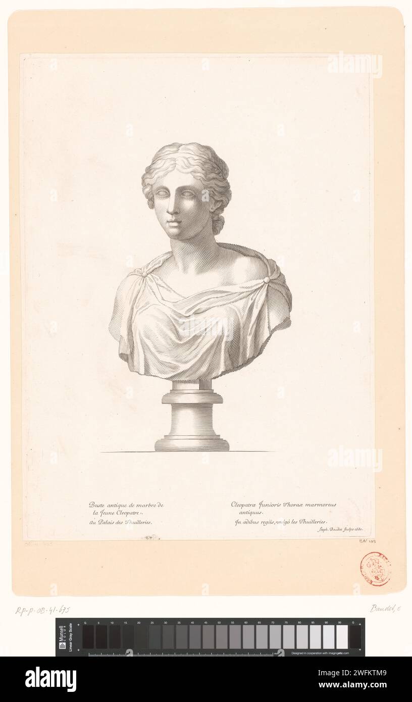 Antique bust of Cleopatra, Etienne Baudet, 1680 print France paper ...