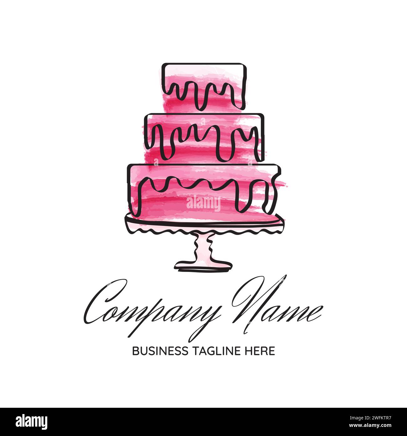 Abstract Cake Bakery Logo Design with Brush Strokes and Doodle Sketch ...