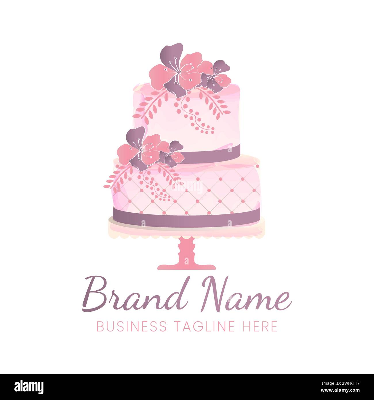 Elegant Pink Cake Logo Design with Flowers Stock Vector Image & Art - Alamy
