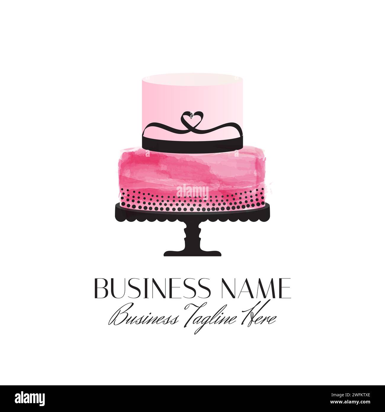 Pink Love Cake Logo Design with Heart Decoration for Romantic Brand ...