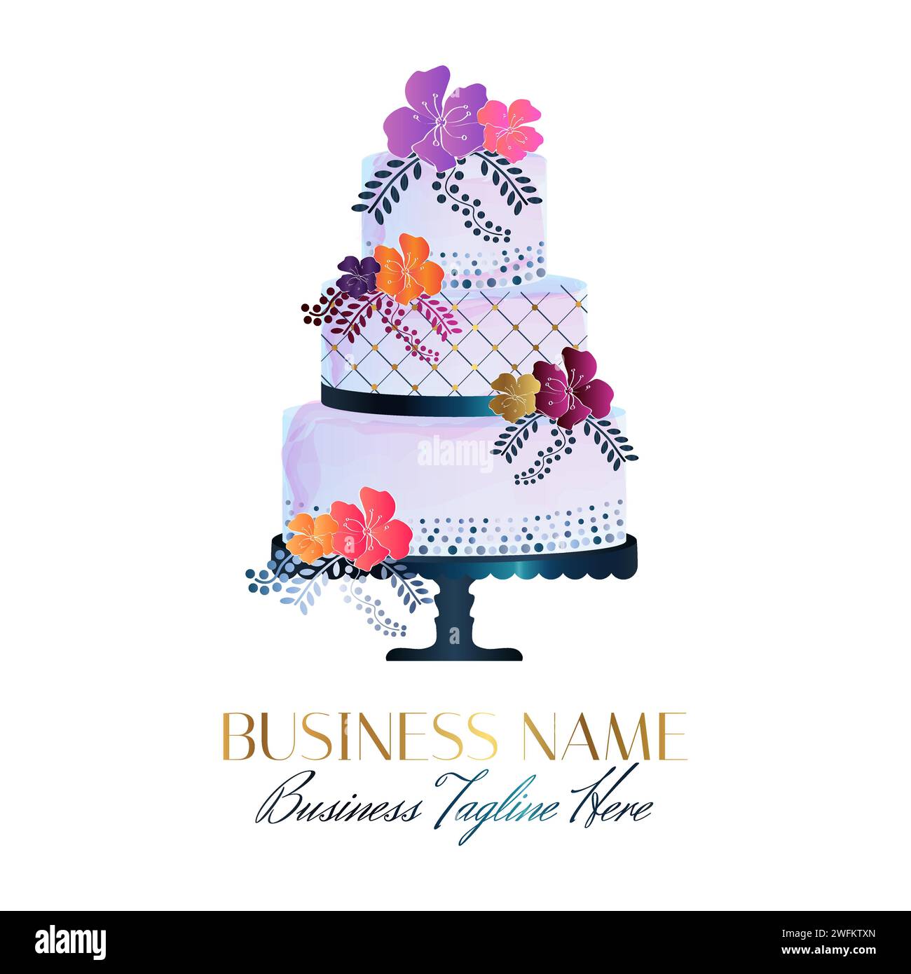 Colorful Blue Cake Logo Design with Bright Flowers Stock Vector Image ...