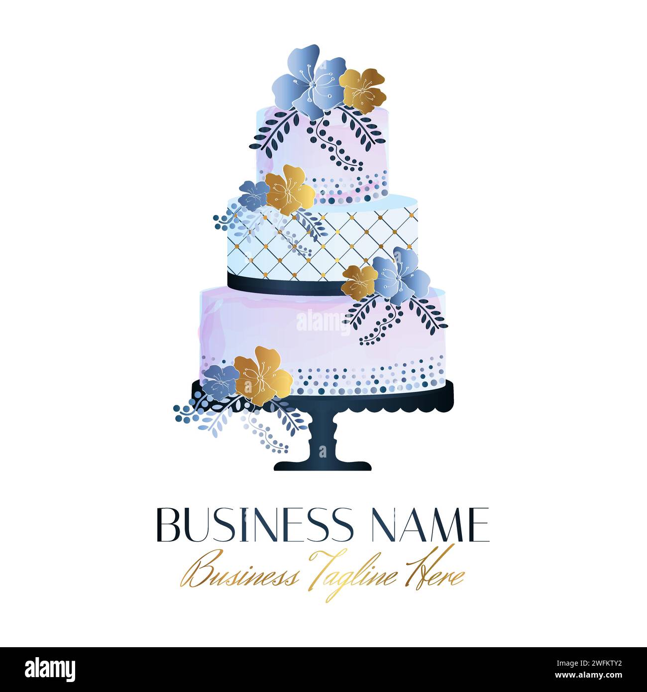 Big Blue Cake Logo Design with Gold Flowers Stock Vector Image & Art ...