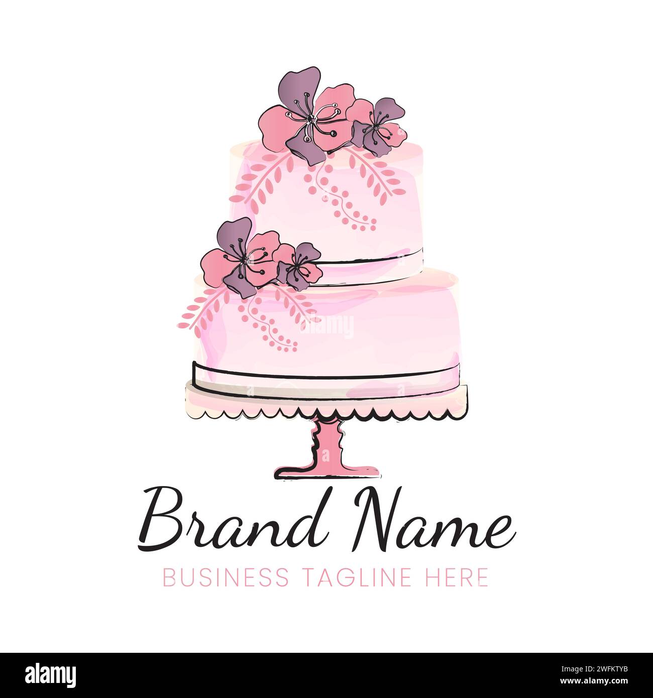 Pink Cake Logo Design with Flowers Stock Vector Image & Art - Alamy