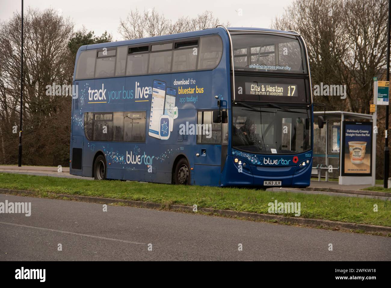 Bluestar and Xelabus bus companies in Southampton, England. The red ...