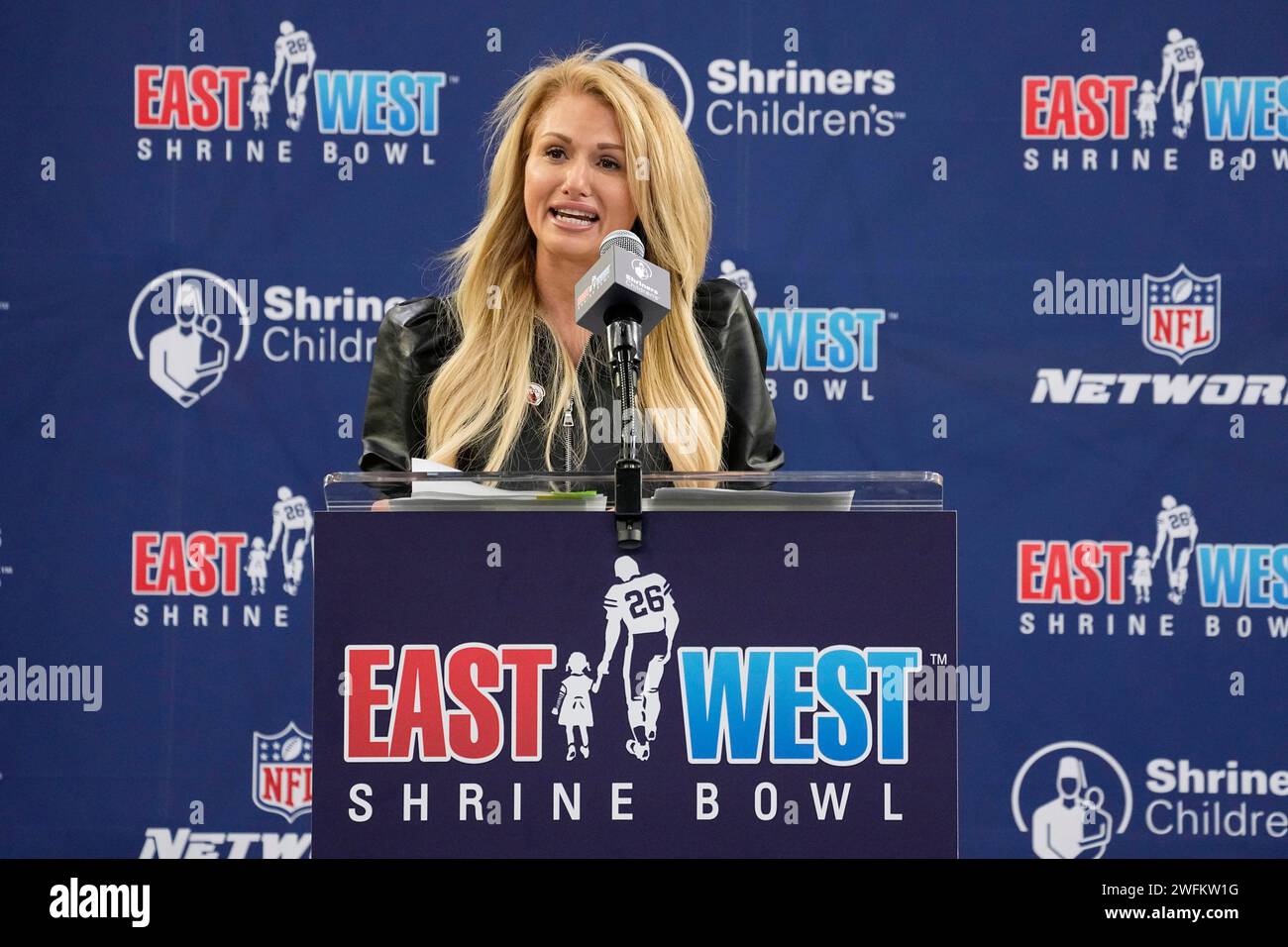 NFL Network reporter Jane Slater emcees a ceremony on media day for the ...
