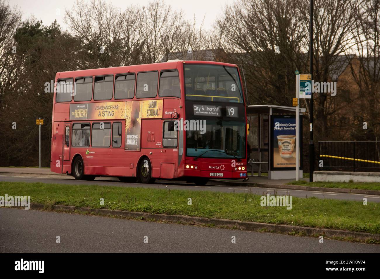 Bluestar and Xelabus bus companies in Southampton, England. The red ...