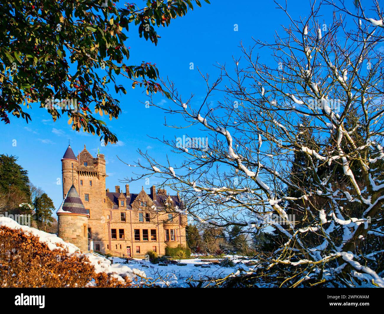 Belfast Castle in the Snow, Cavehill, Belfast, Northern Ireland Stock ...