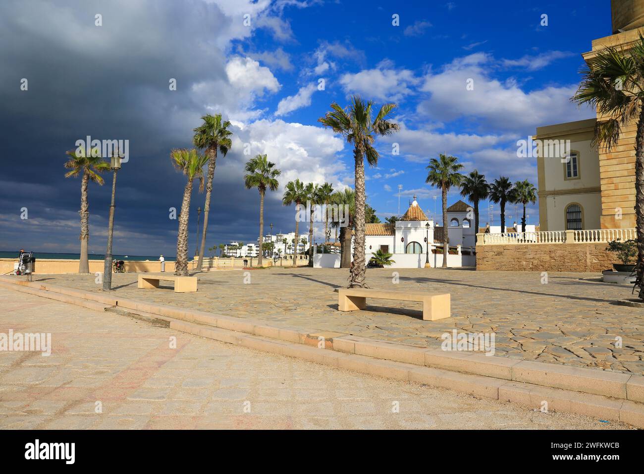 Chipiona, Cadiz, Spain- October 10, 2023:Chipiona beach and promenade ...