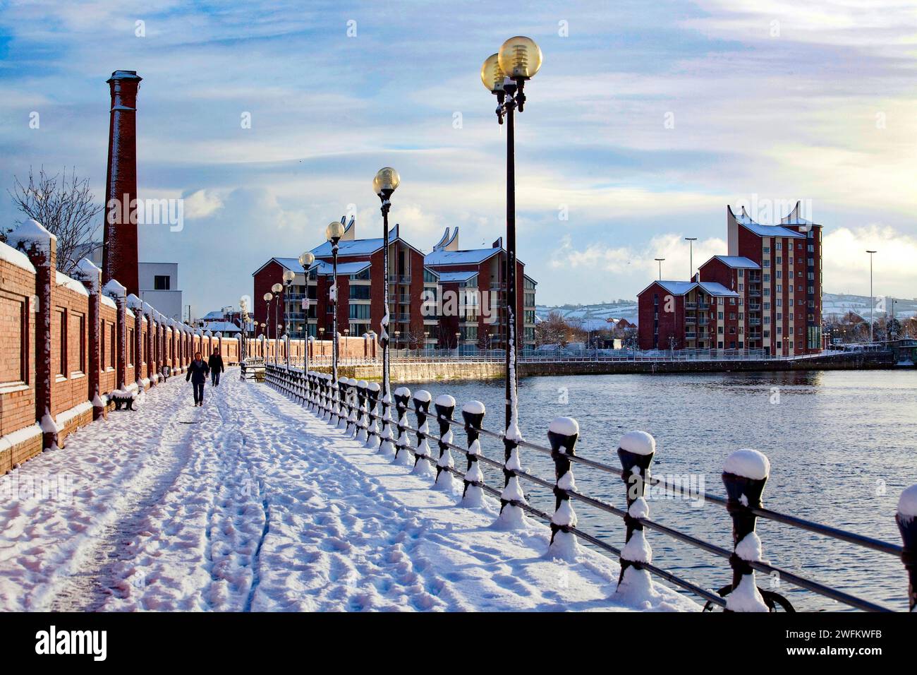 Snow at the River Lagan, Laganside, Belfast, Northern Ireland Stock ...