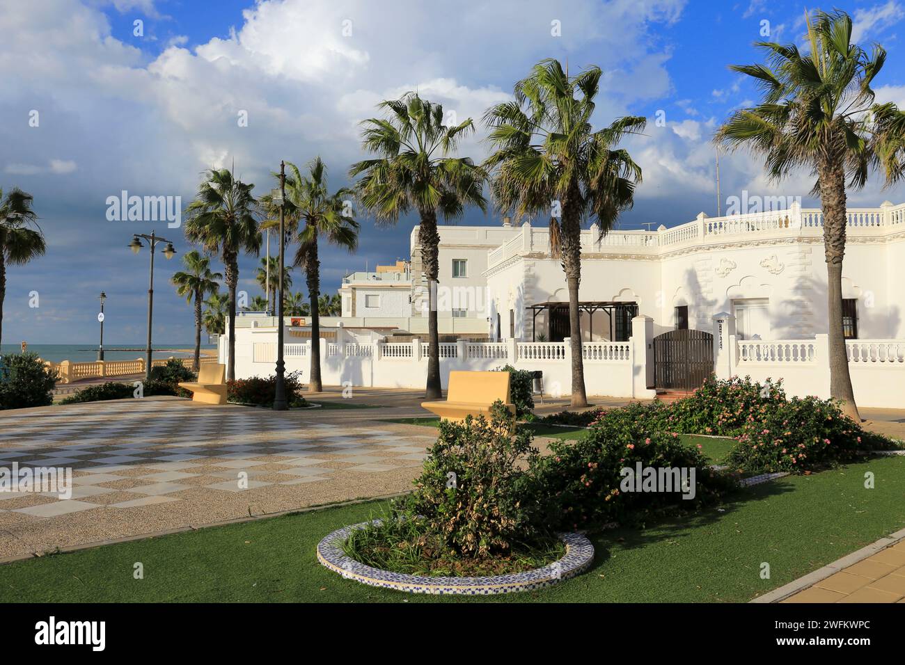 Chipiona, Cadiz, Spain- October 10, 2023: Beautiful houses in the ...