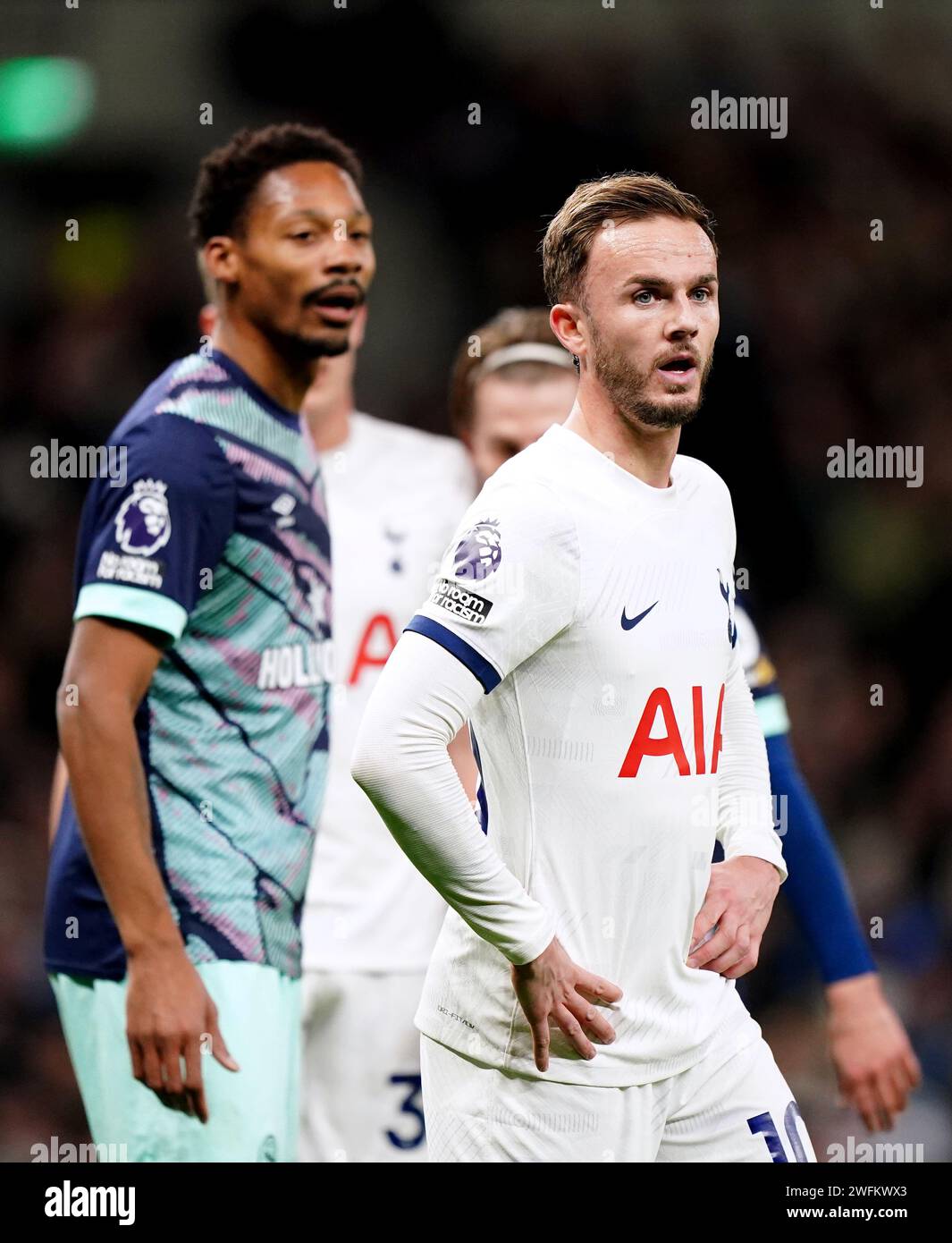 Tottenham Hotspur's James Maddison (right) during the Premier League ...