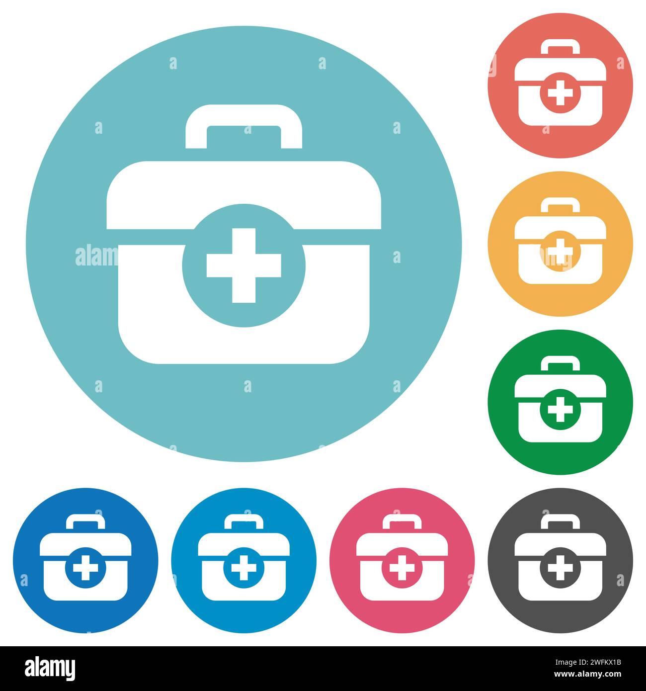 First aid kit solid flat white icons on round color backgrounds Stock Vector Image & Art - Alamy