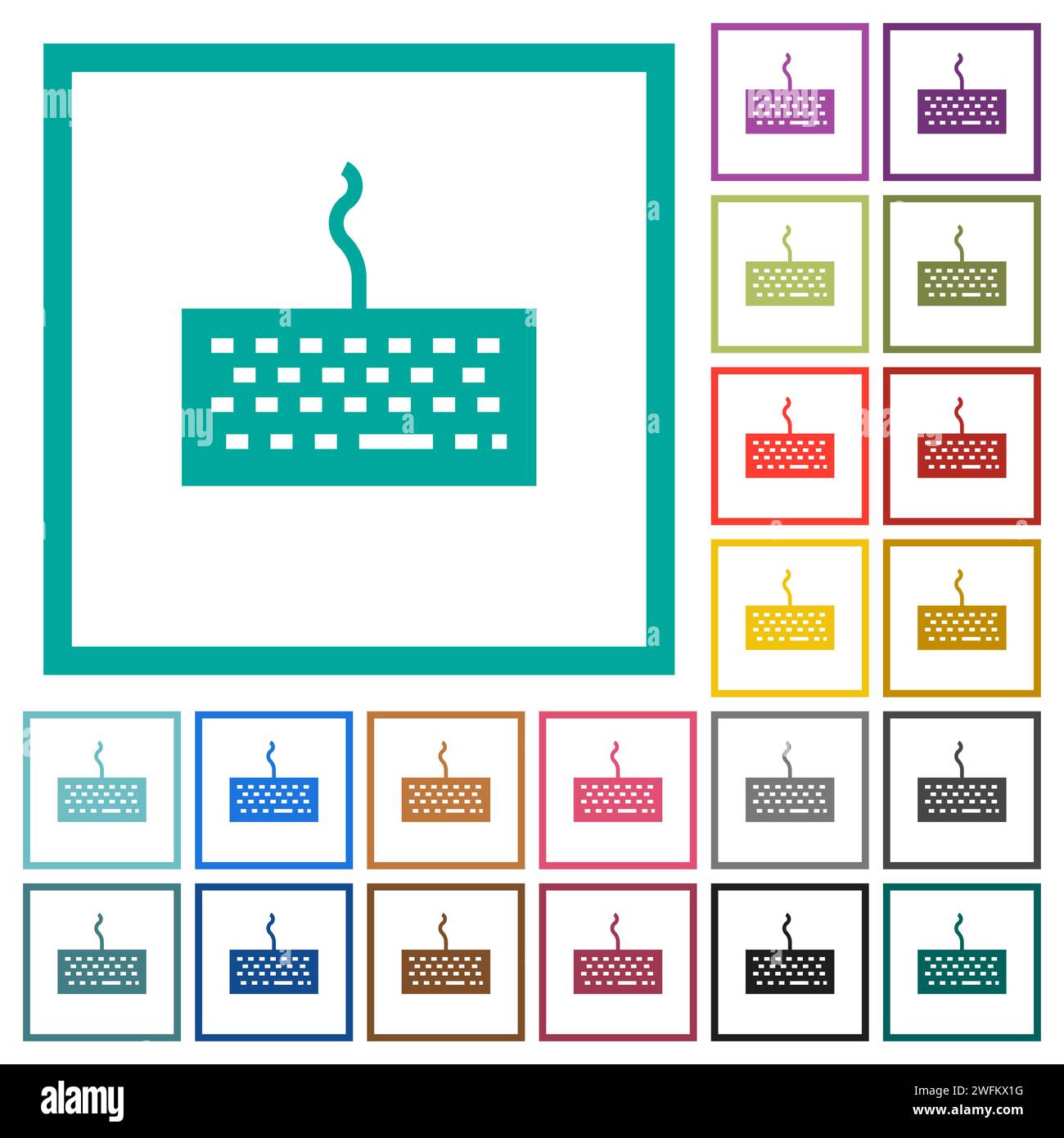 Computer Keyboard Flat Color Icons With Quadrant Frames On White Background Stock Vector Image