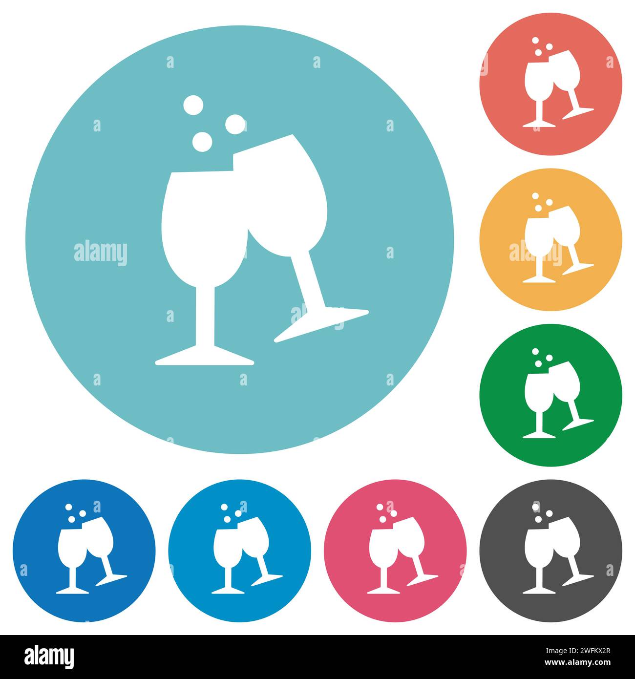 Toasting solid flat white icons on round color backgrounds Stock Vector ...