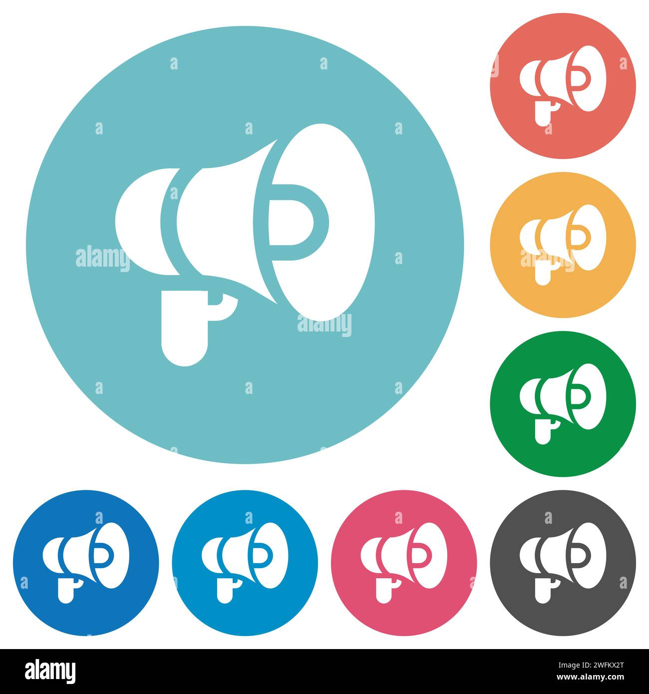 Megaphone Solid Flat White Icons On Round Color Backgrounds Stock