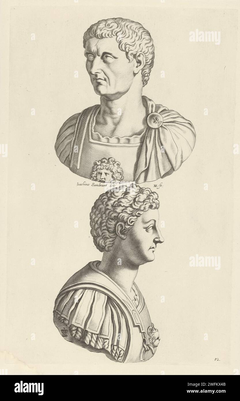 PortraTbustes van Claudius en caligula, Michel Natalis, after Joachim ...