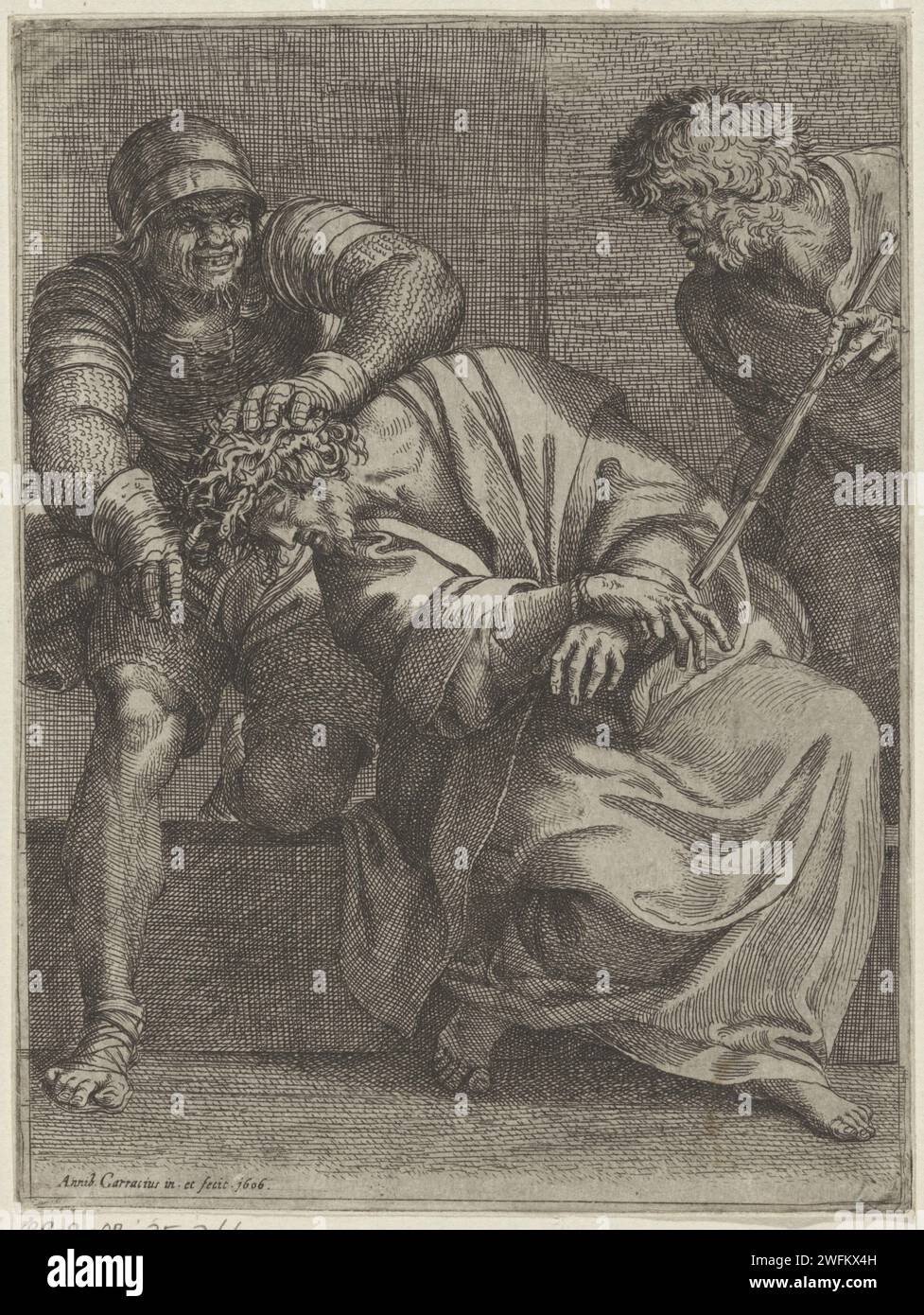 Doornenkroning, Annibale Carracci, 1606 print A soldier places the crown of thorns on the head ...