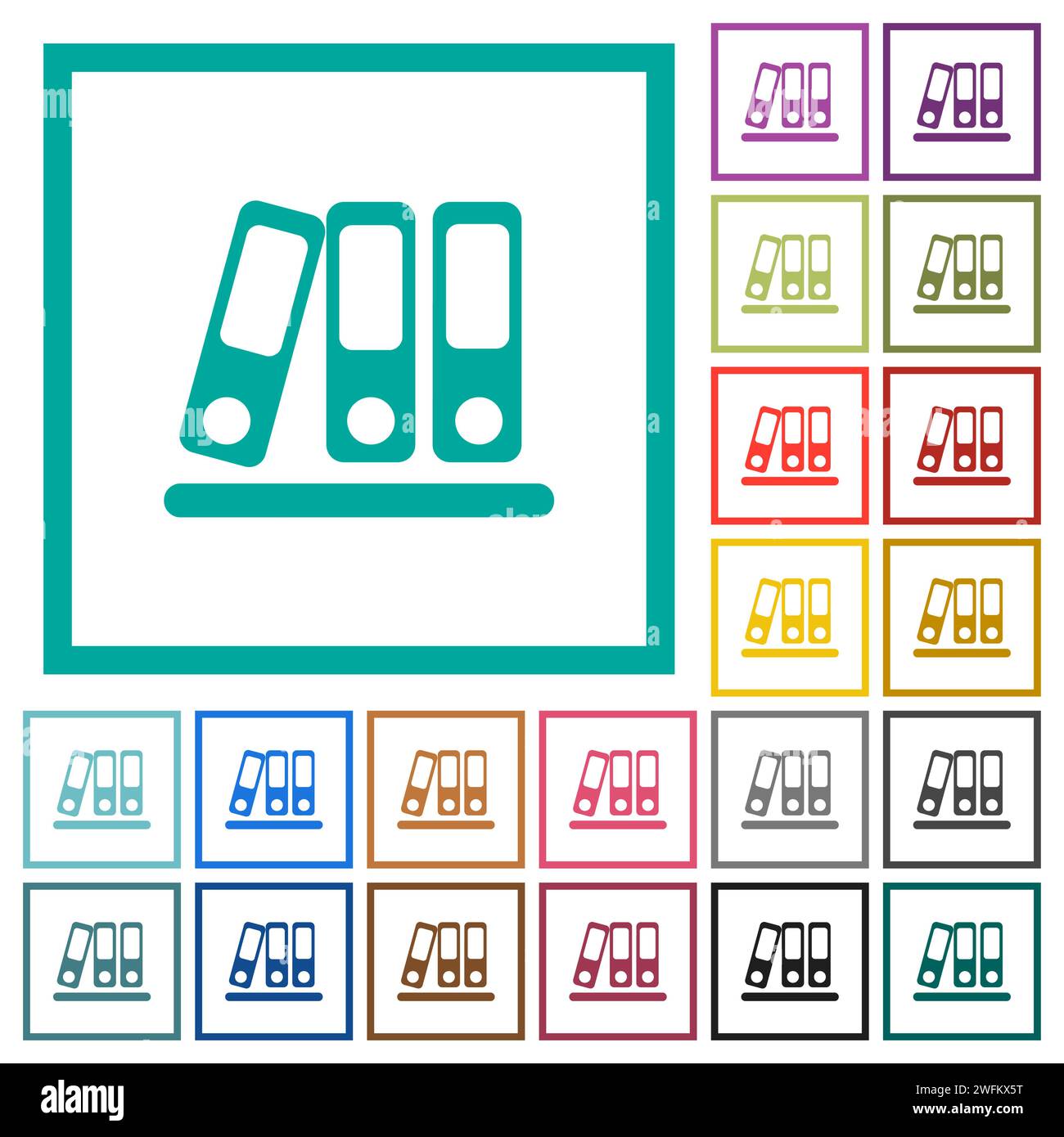 Office binders flat color icons with quadrant frames on white ...