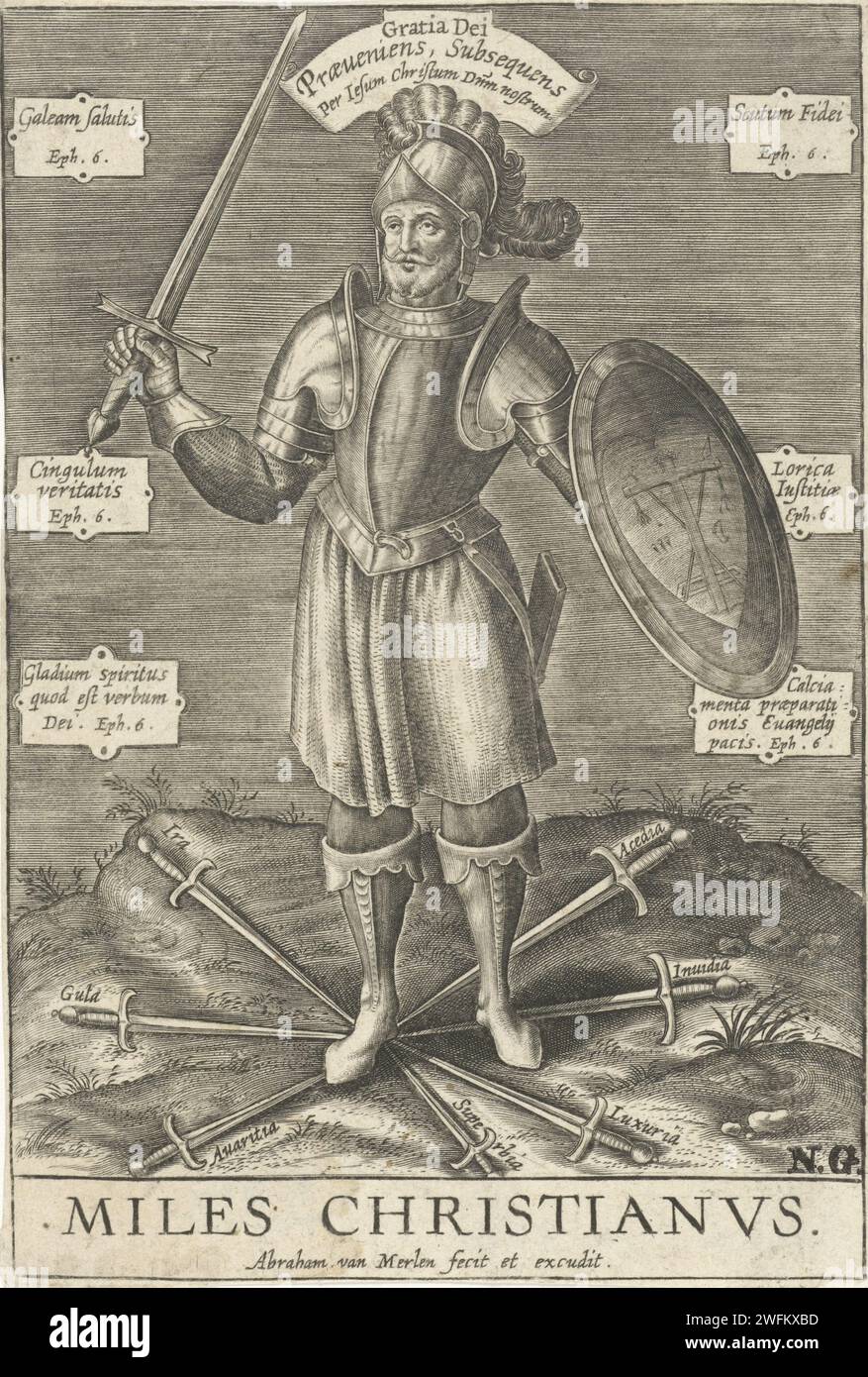 Strijder in the Christian armor, Abraham van Merlen, After Maerten de ...
