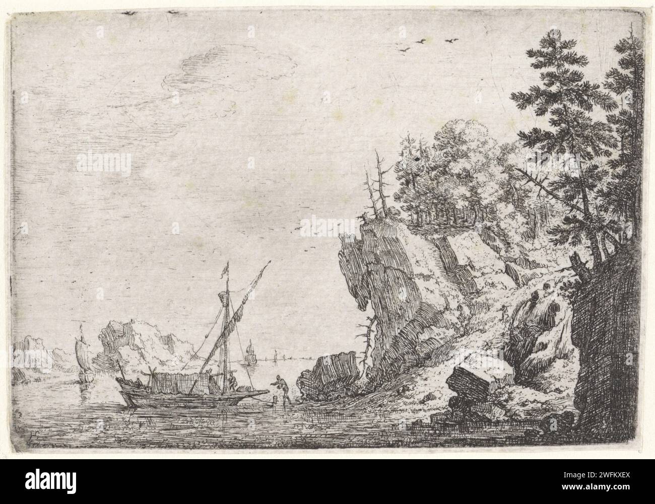 Sailing ships off a rocky coast, Herman Saftleven, 1626 - 1685 print ...