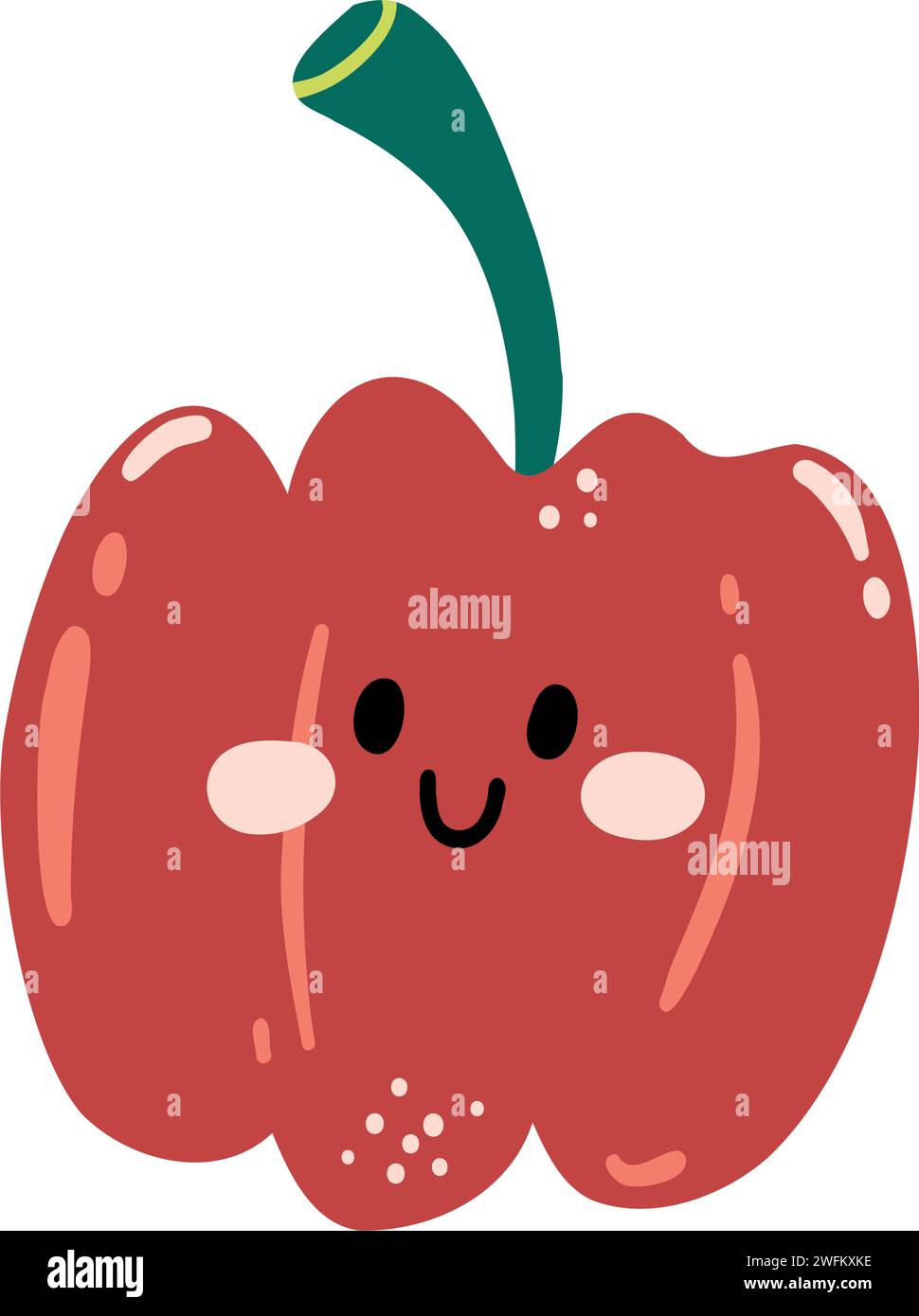 Cute hand drawn bell pepper smiling. Kawaii funny vegetable character ...