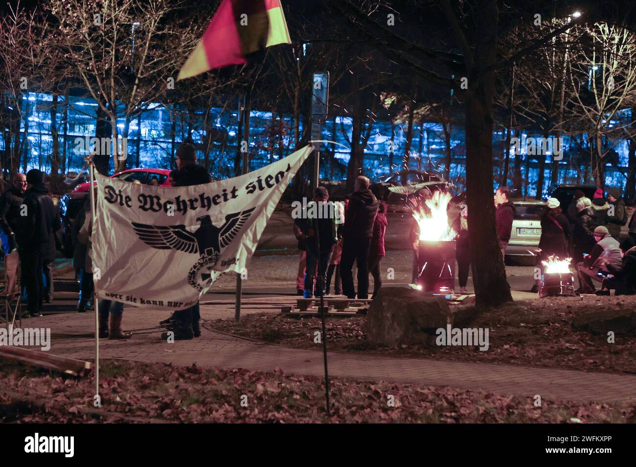 Gera, Germany. 31st Jan, 2024. Demonstrators protest near the entrance ...